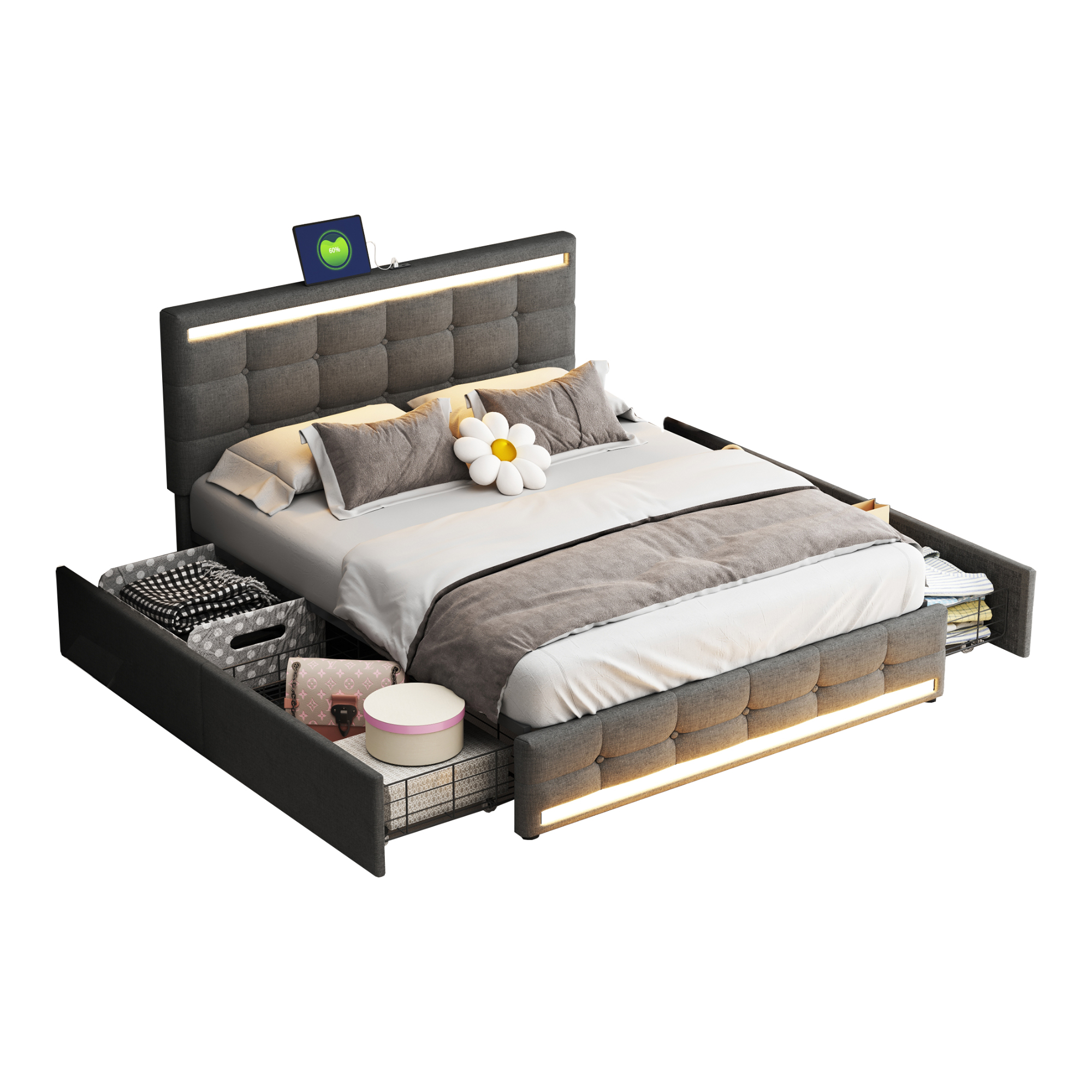 Hydraulisch Gestoeld Bed met LED Nesoi Ⅴ kopen | home24